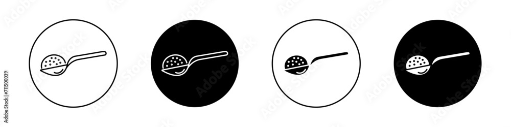 Spoon icon set. Tea spoon with powder sugar vector symbol in a black ...