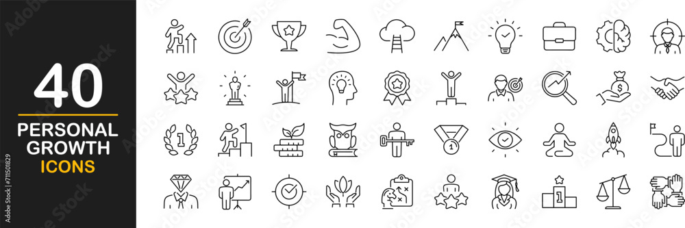 Personal growth web icons set. Growth and success - simple thin line ...