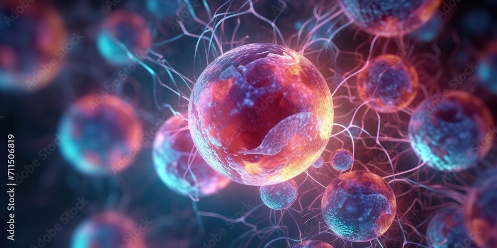 Human cell or Embryonic stem cell, Cells of the body under a microscope ...