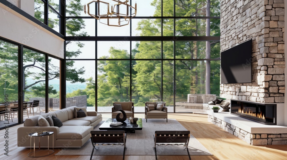 beautiful home interior design space living room with open window ...