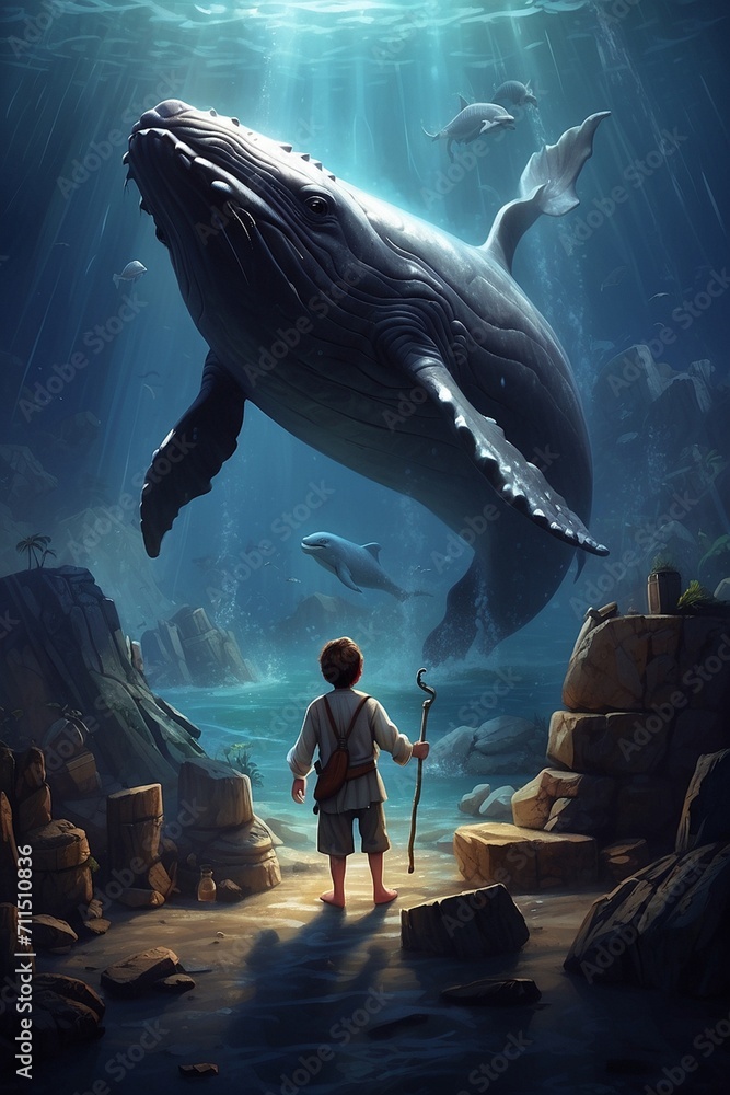 Biblical or Quran story of Jonah being eaten by a whale, a little boy ...