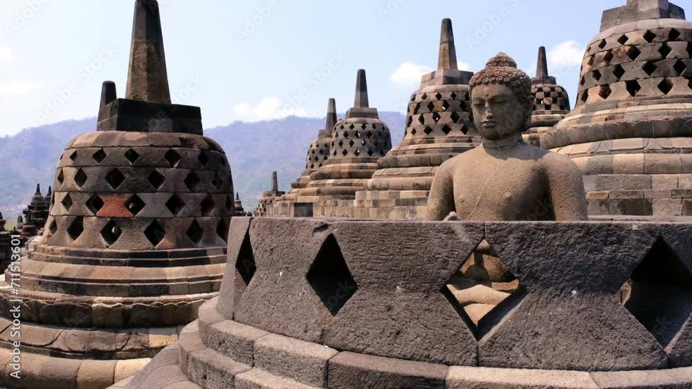 Ancient Buddhist temple Borobudur, built in the 9th century as a huge ...