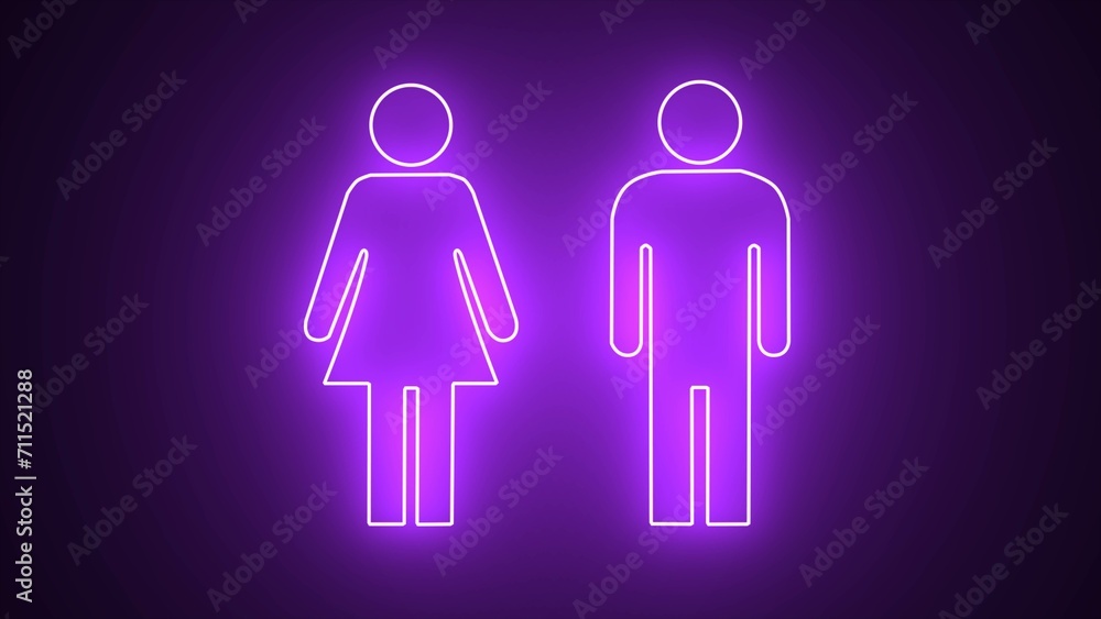 Neon signs of men and women in the black background. Man, woman simple ...