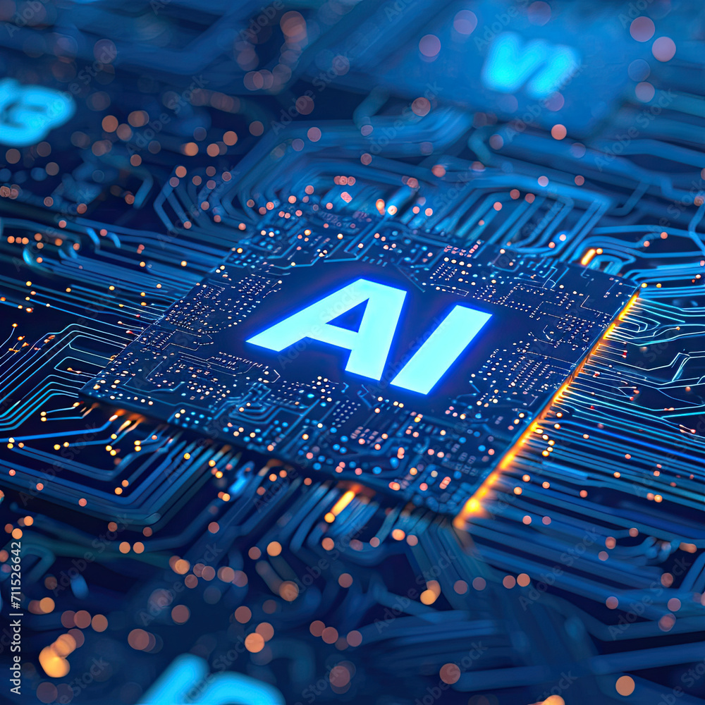 AI Learning and artificial intelligence. Quantum computer technologies. Futuristic circuitboard ...