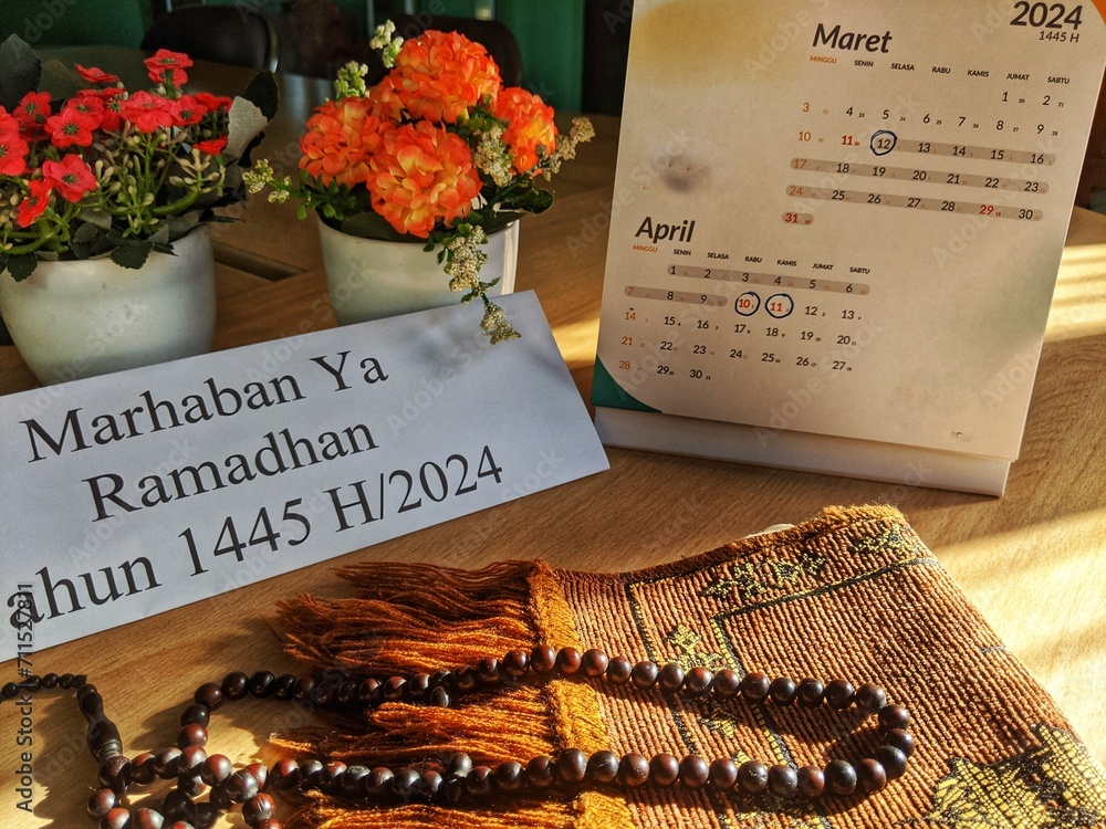 monthly calendar for 2024, writing welcoming the month of Ramadan, as ...