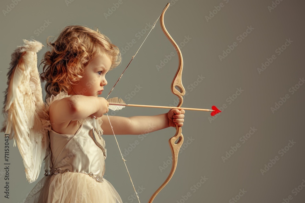 Celestial Love: An Angelic Cupid, Gracefully Holding a Bow and Shooting ...