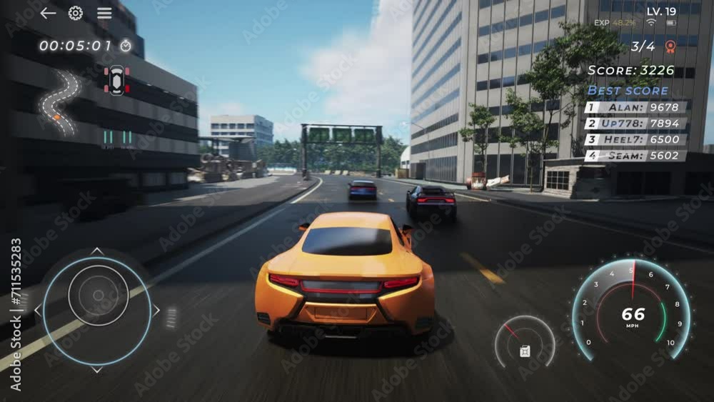 Race Car Speeding To Finish Line For Victory In Driving Simulator ...