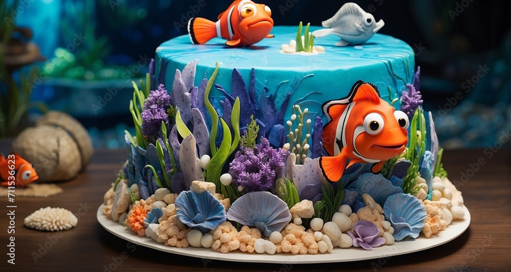 -"Craft visually stunning and ultra-realistic Nemo-themed cake images ...
