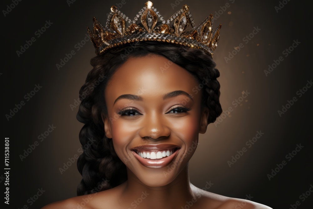 African-American girl is a beauty queen, beautiful girl in crown close ...