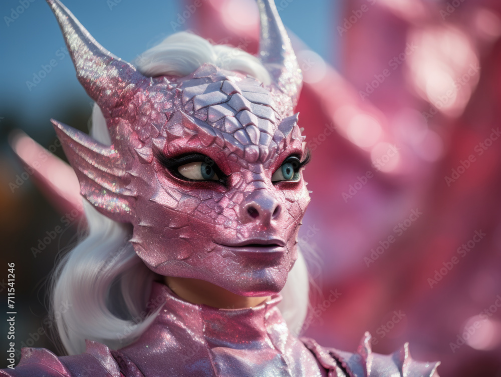 Person in a detailed dragon costume with a mesmerizing gaze. Stock ...