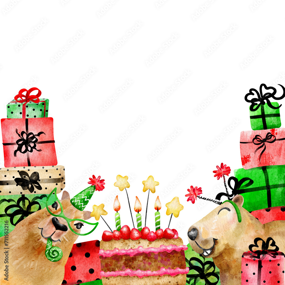 Capybara PNG frame clipart Birthday digital border with transparent ...
