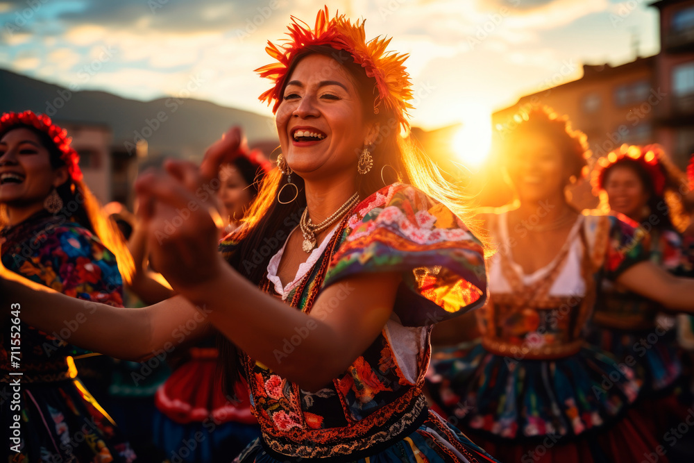 Sunset Rhythms in Quito: Cultural Heritage as Happy Women, Adorned in ...