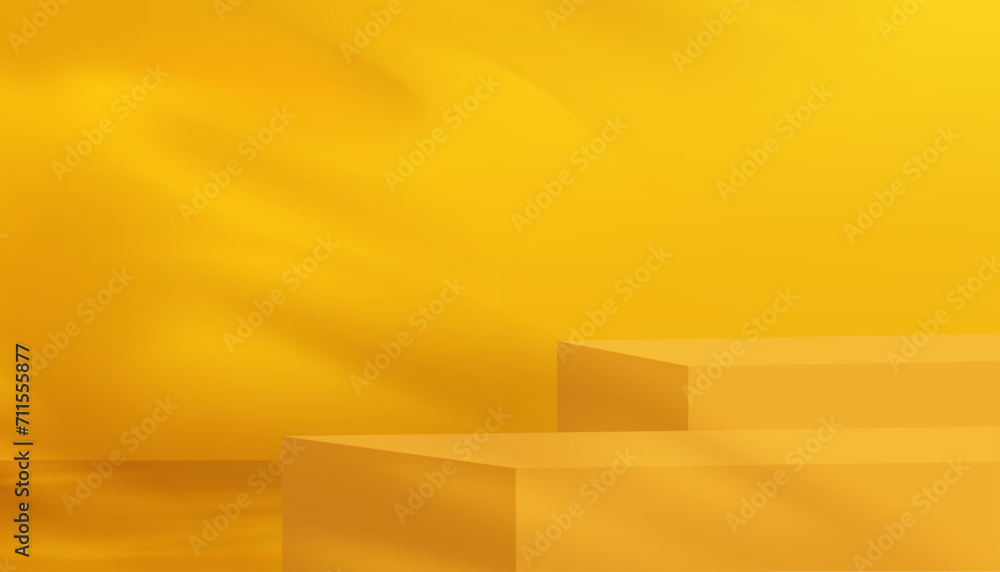 Yellow Background,Studio wall room with Light,Leaves Shadow on 3d ...