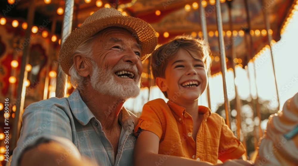 Healthy living of senior elderly retired age 70s male with preschool ...