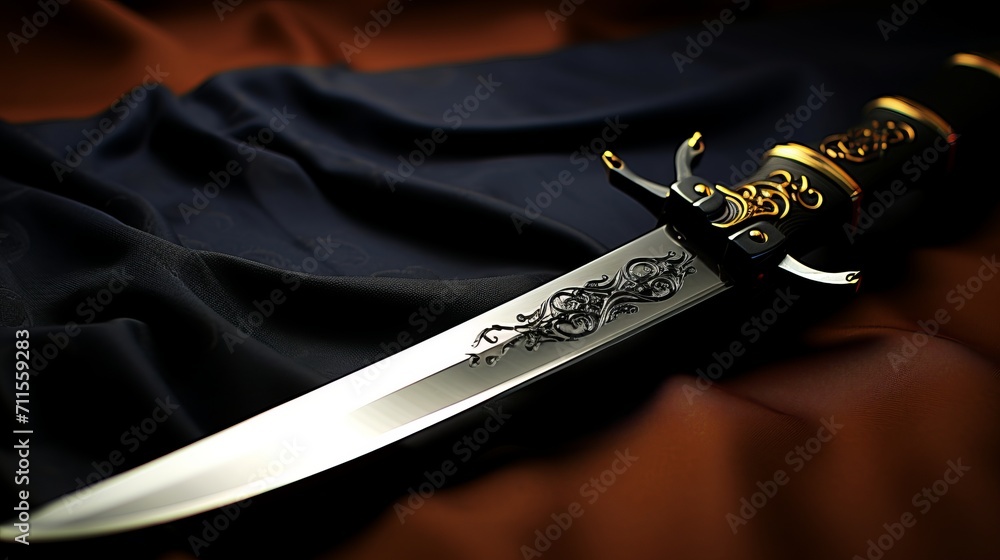 Traditional japanese katana blade close up fine hamon line and ...