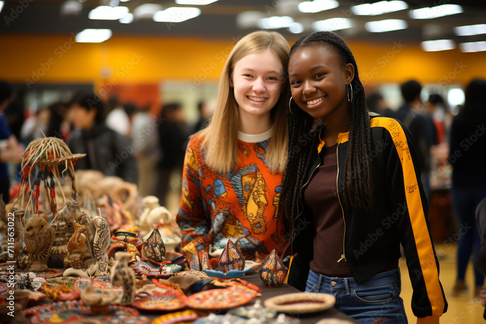 A lively scene of students participating in a vibrant cultural exchange ...