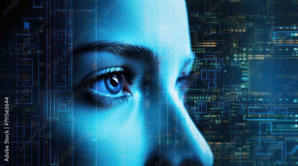 Illustration of an eye with visual vision screen technology hologram ...