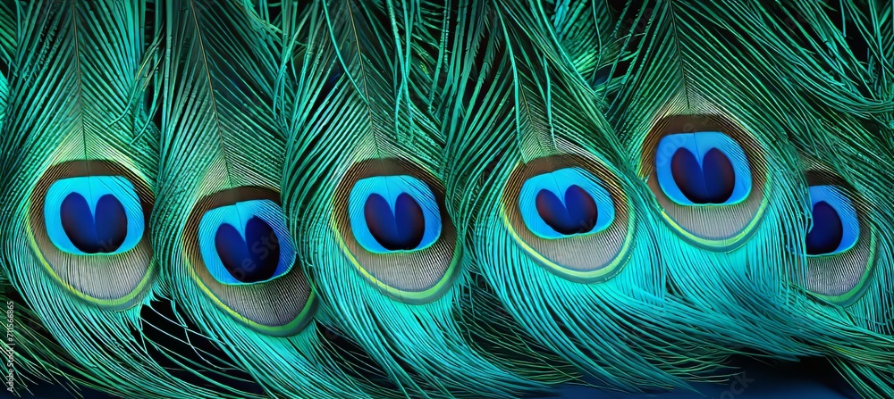 Macro view of vibrant peacock feather barbules intricate ...