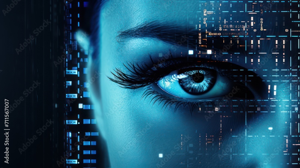 Illustration of an eye with visual vision screen technology hologram ...