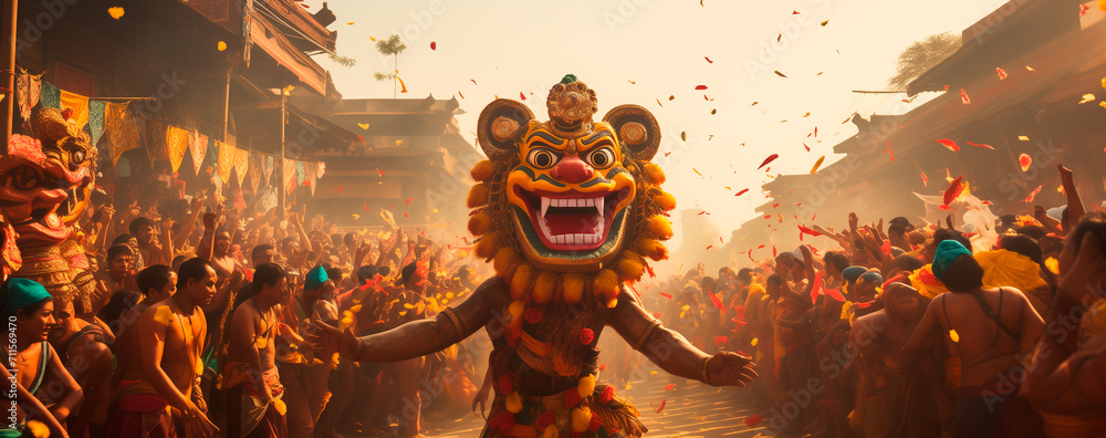 Indonesian Celebrations Lifestyle Nyepi, Hanuman Jayanti. Temple ritual ...