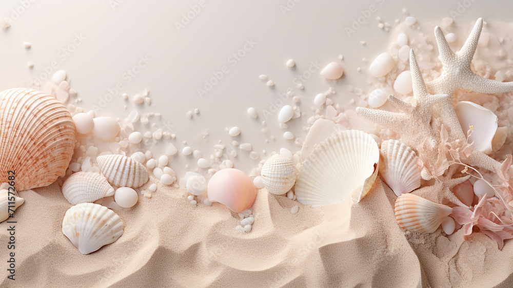 sand and seashells background pastel color palette Stock Illustration ...