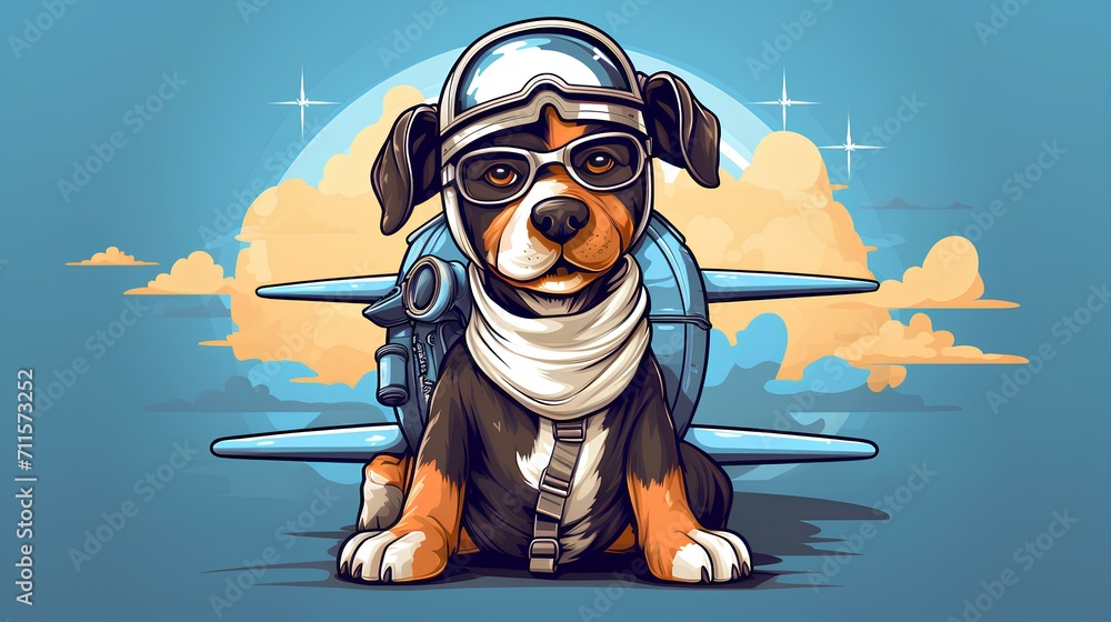 Cartoon illustration of pilot dog with airplane Stock Illustration ...