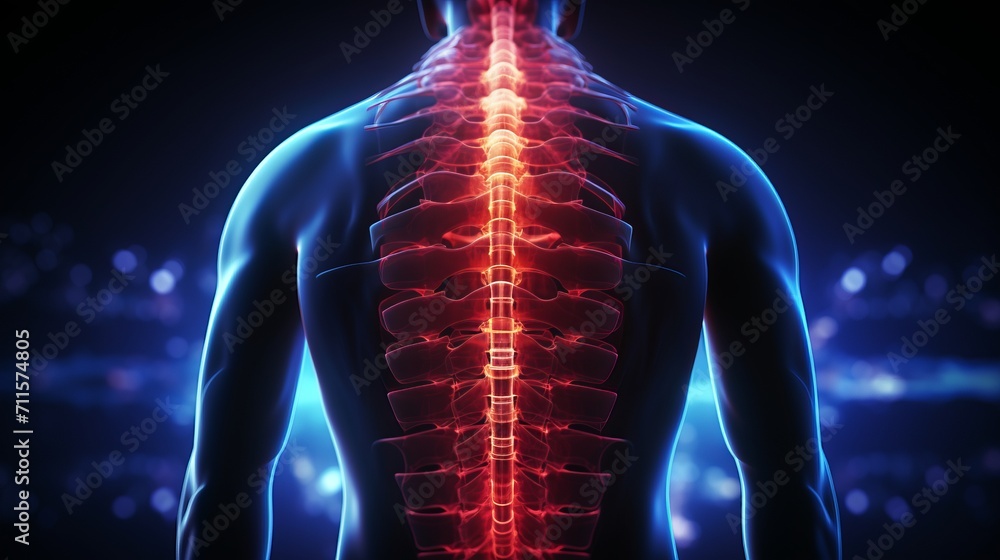 Inflamed lumbar spine medical illustration detailed anatomy of male ...