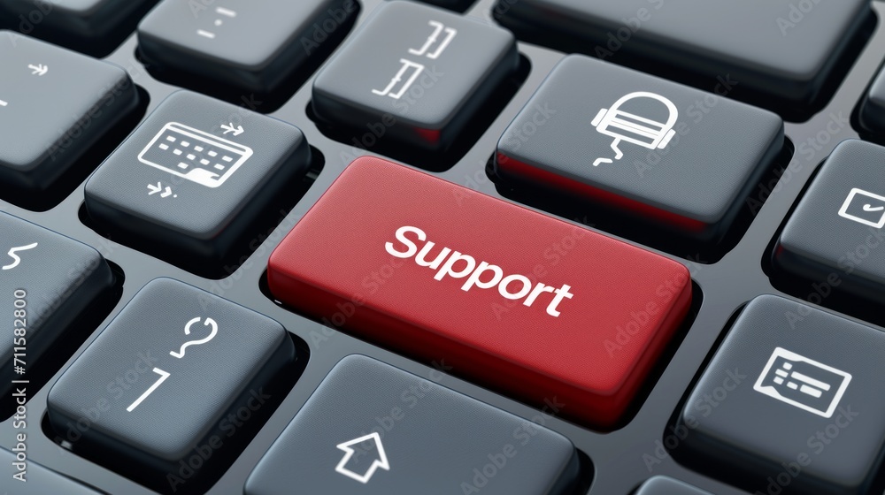Technical Support Concept. A red 'Support' key on a computer keyboard ...