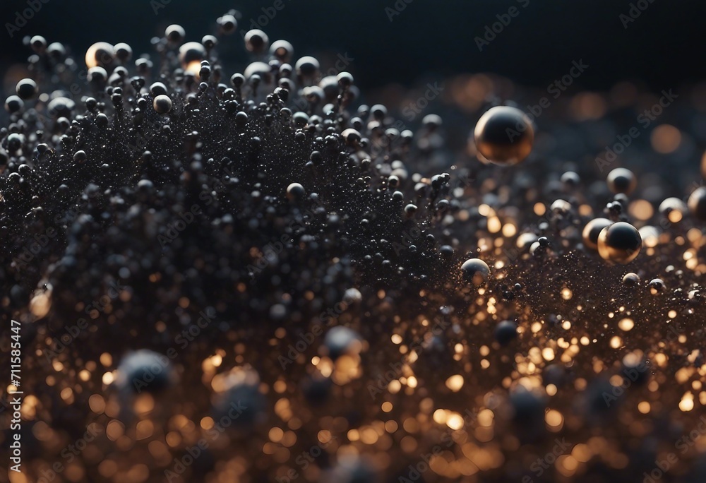 Ironsand particles standing in magnetic field high magnification macro ...