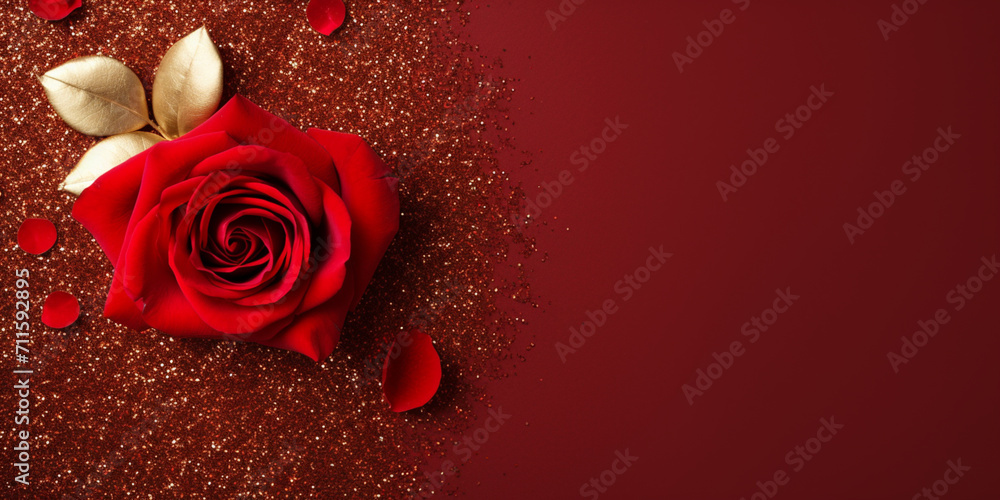 Red rose. Concept for marketing banner, wedding greeting card, social ...
