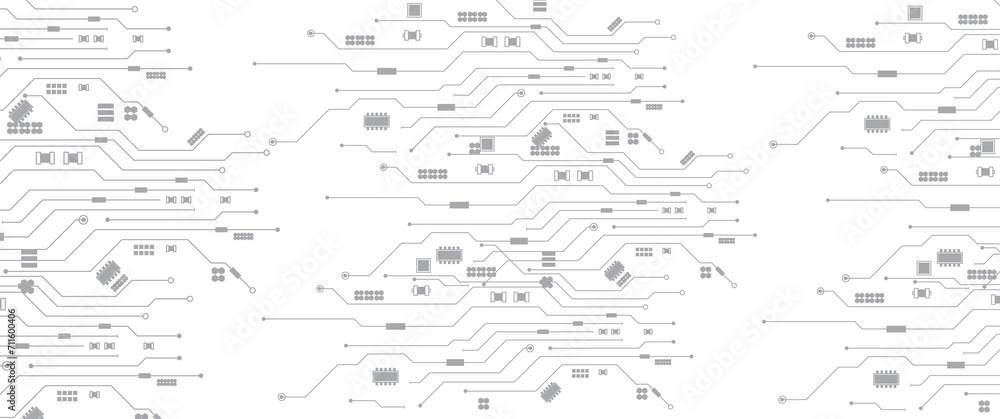 Abstract Technology Circuit board background. Grey white Abstract ...