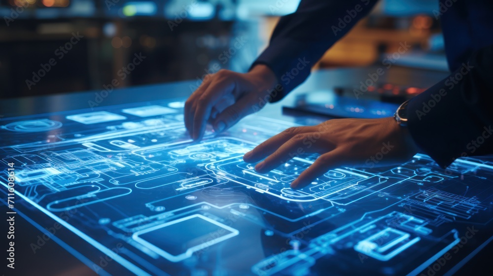 Futuristic engineering blueprint or schematic diagram, incorporating ...