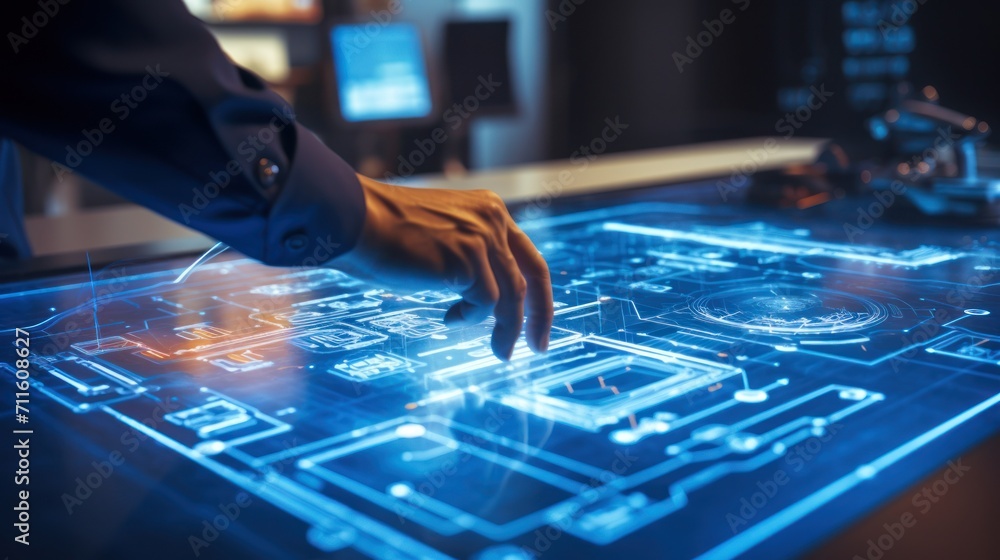 Futuristic engineering blueprint or schematic diagram, incorporating ...
