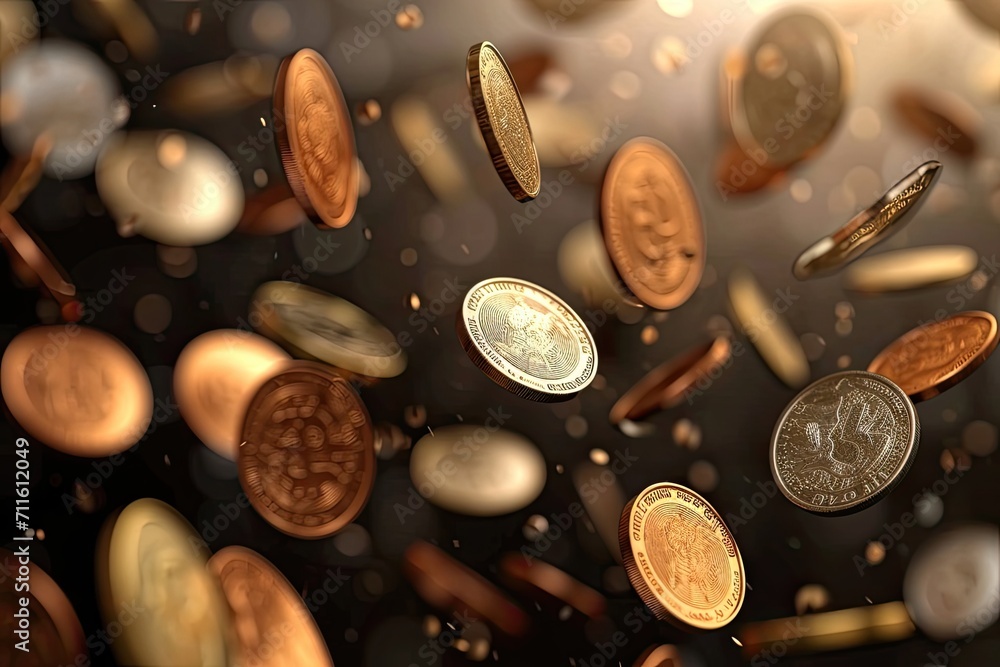 Coins of different sizes and designs are captured in sharp detail Stock ...