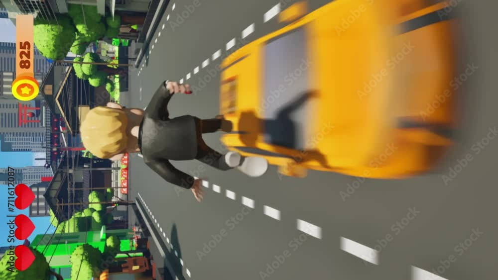 Playing the mobile phone runner video game. Having fun in the vertical ...