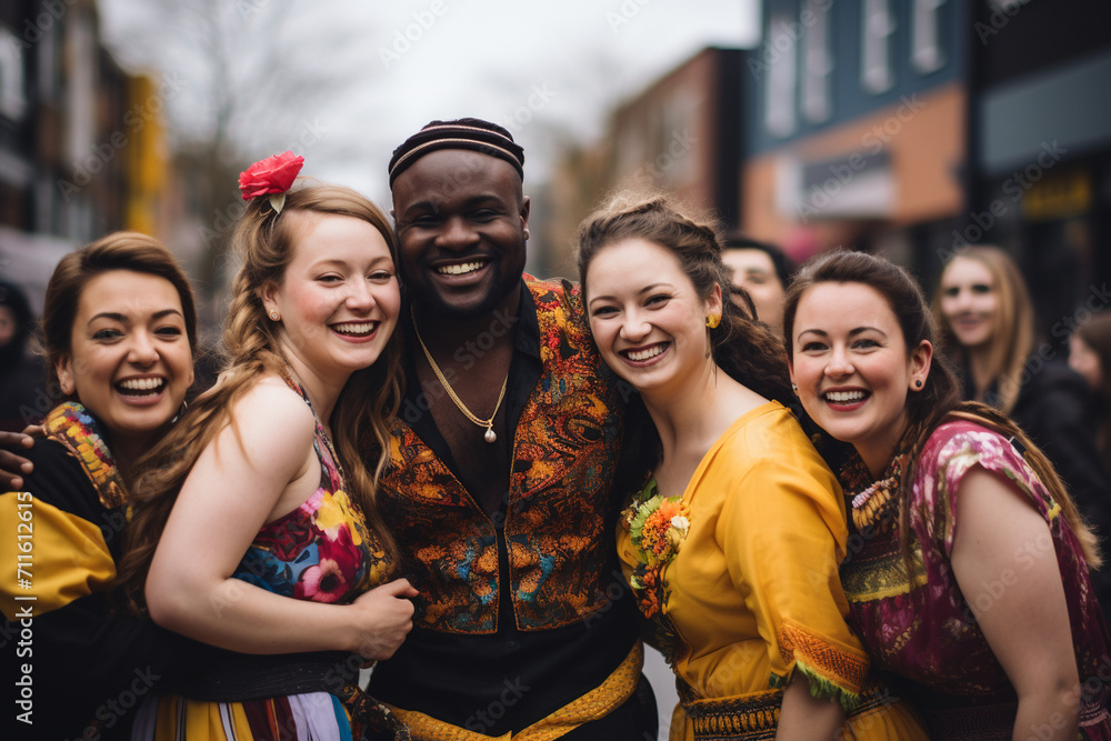 Multicultural festival: People from various nationalities hugging and ...