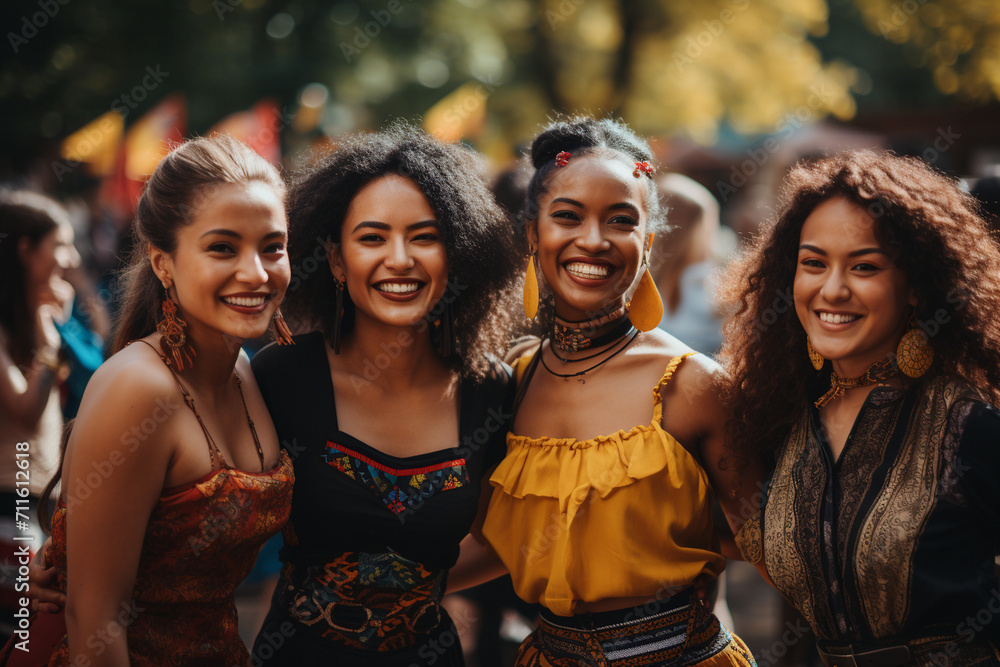 Multicultural festival: People from various nationalities hugging and ...