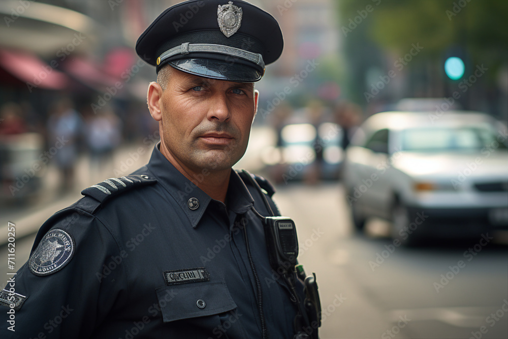Young man woman working as police officer or cop closeup portrait ...