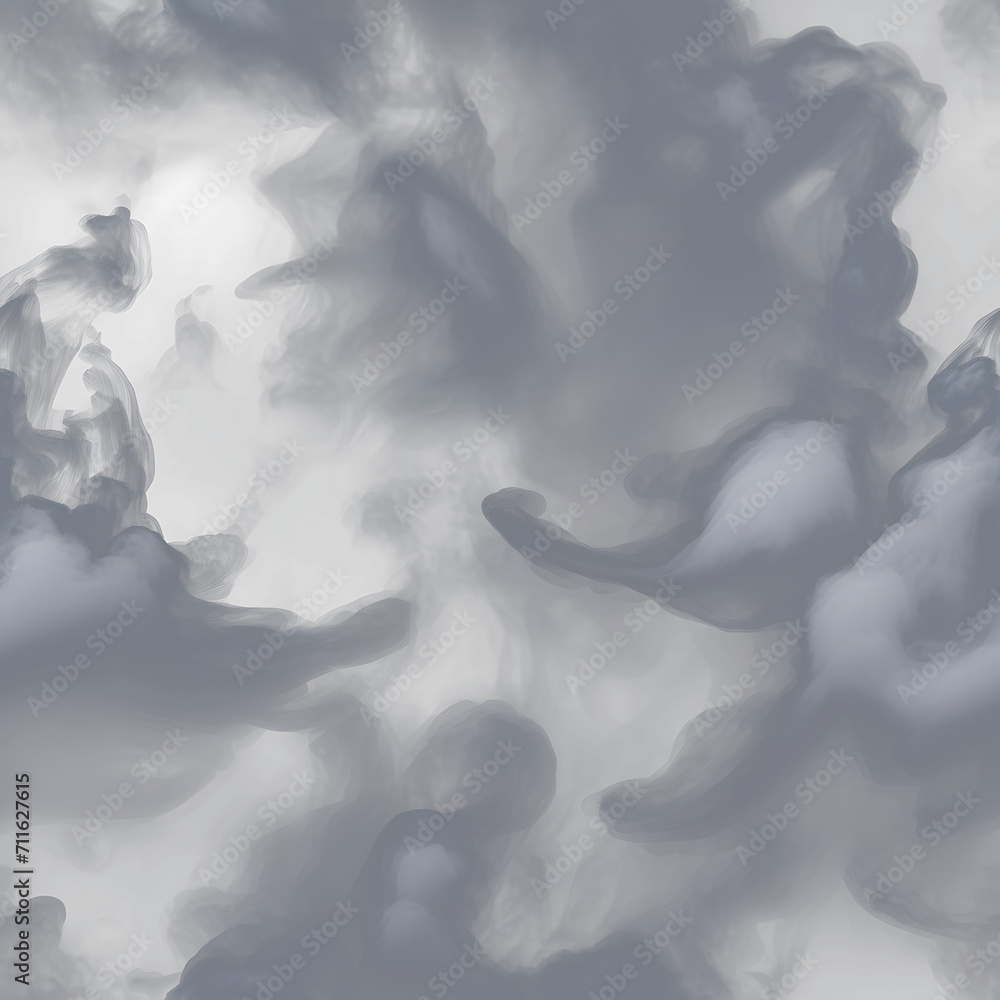 Abstract black puffs of smoke swirl overlay on transparent background ...