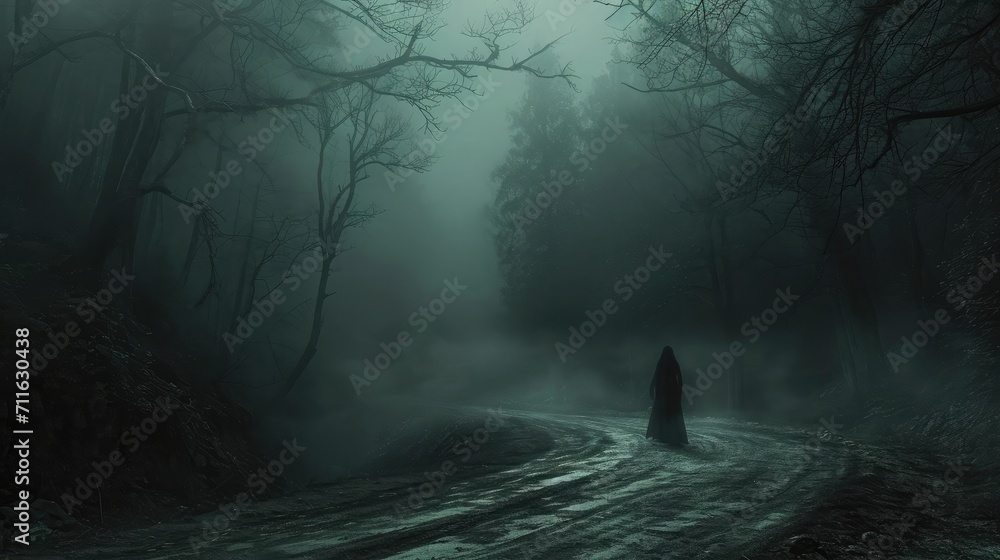 Ghost on the scary road in the paranormal world. Horrible dream ...