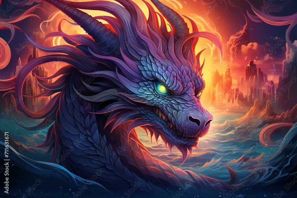 Head of the dragon, the fierce and intricate visage of a mythological ...