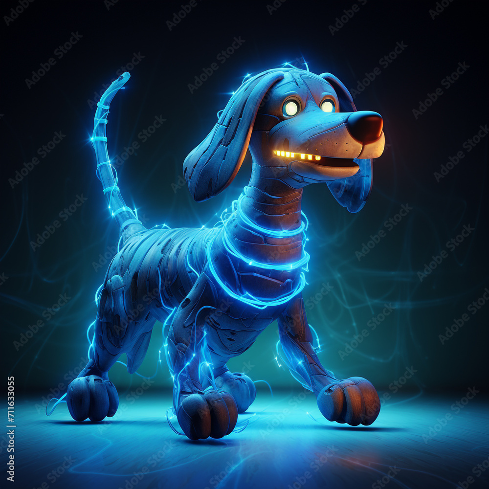 Sinister electrified wooden dog toy, evil slinky dog with electricity ...
