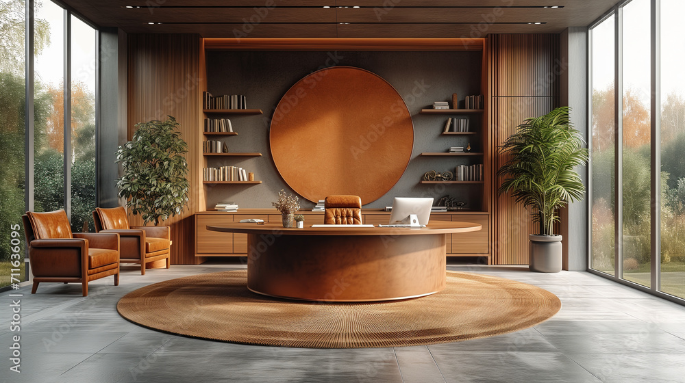 a minimalist, empty and luxurious office with a simultaneous blend of ...