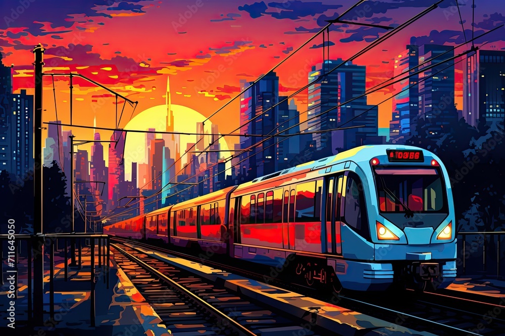 City train or commuter train, High speed train in motion on the railway ...