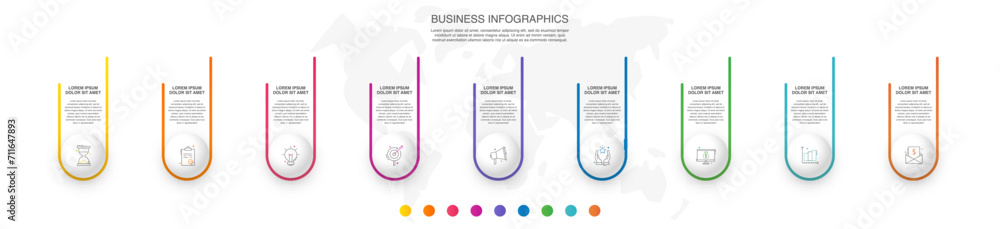 Vector timeline infographics template with nine circles and options ...