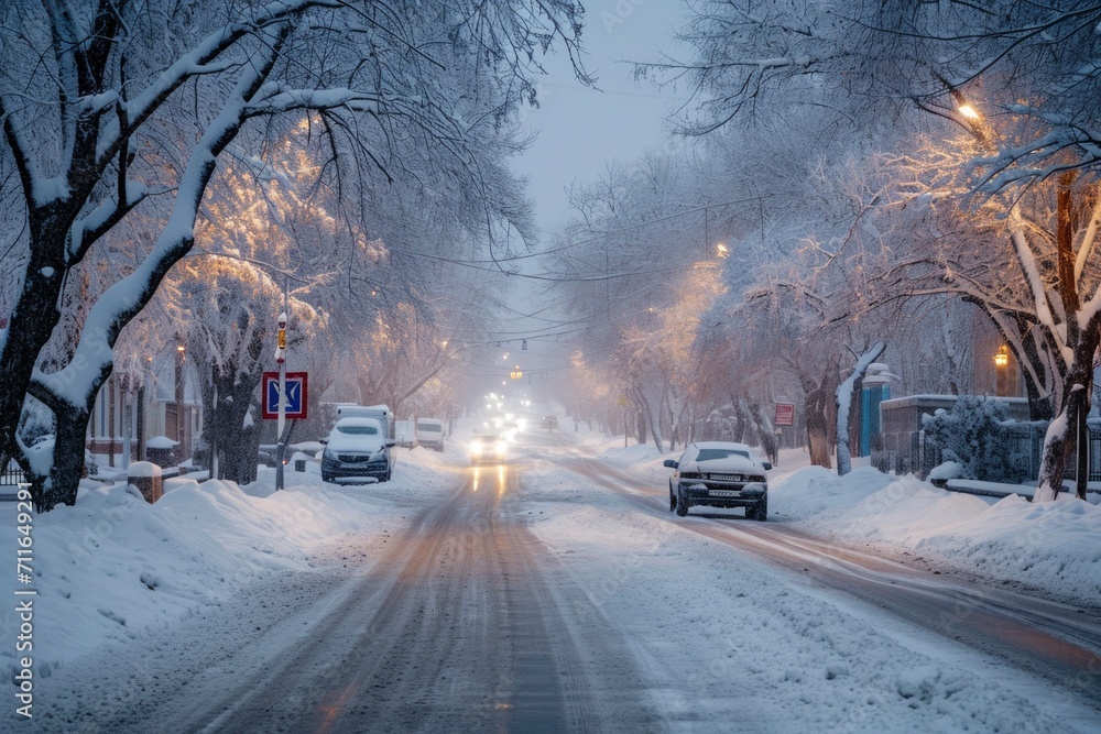 In the midst of an abnormally cold winter, the frozen street exudes an ...