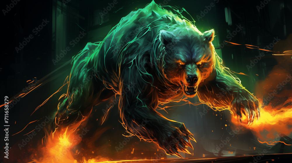 Mad futuristic flaming Bear. Spirit sketch animal set. Generative AI Stock Illustration | Adobe ...