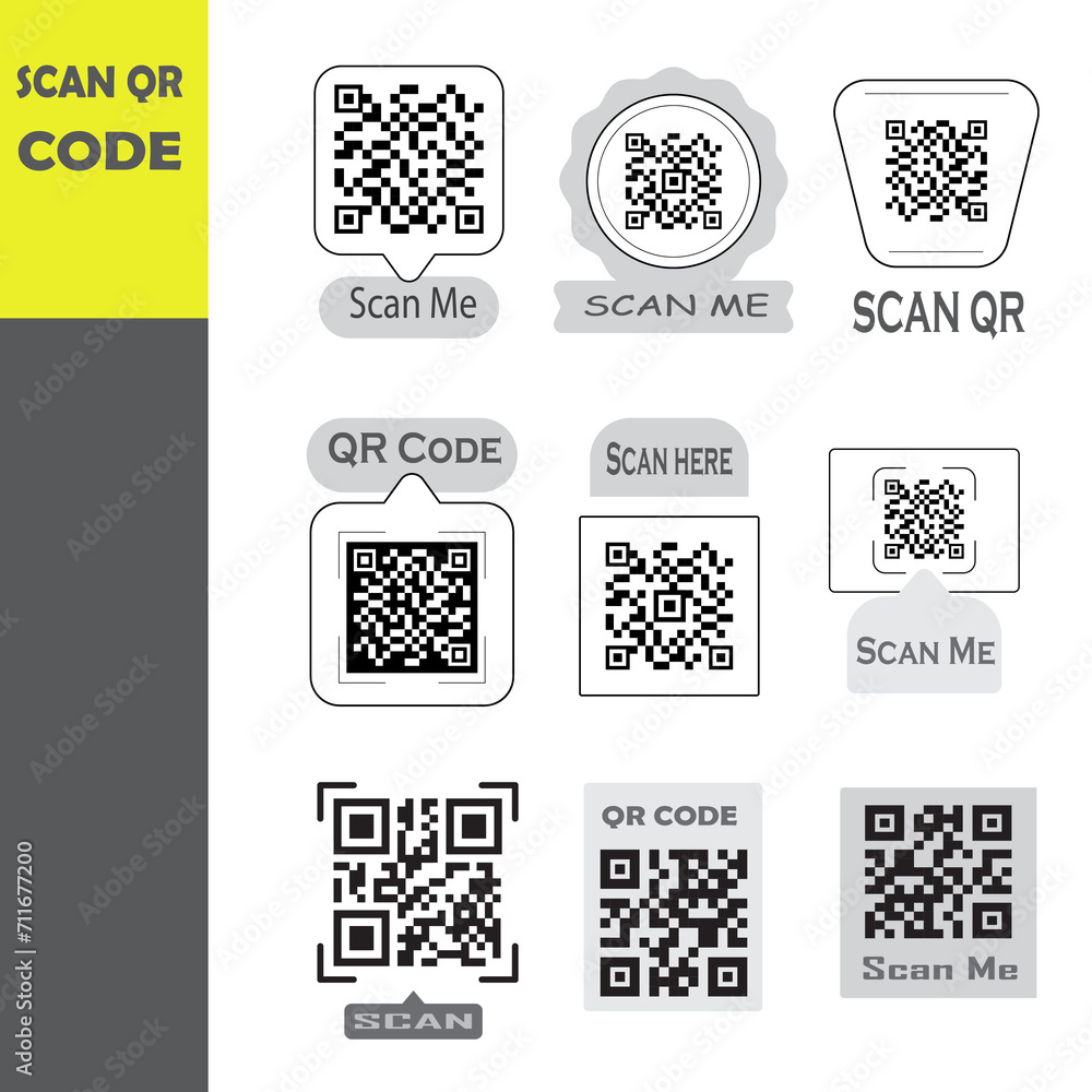 Scan QR code icon set. Digital scanning qr code. QR code scan for app smartphone. QR code for ...