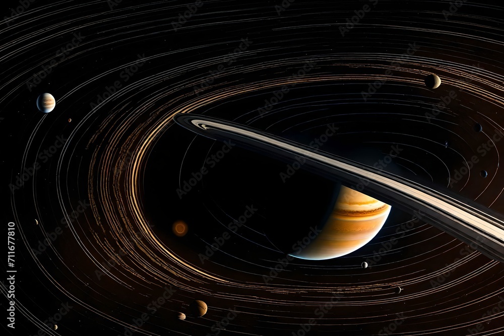 Picture the cosmic ballet of Planet Saturn and its major moons as they ...