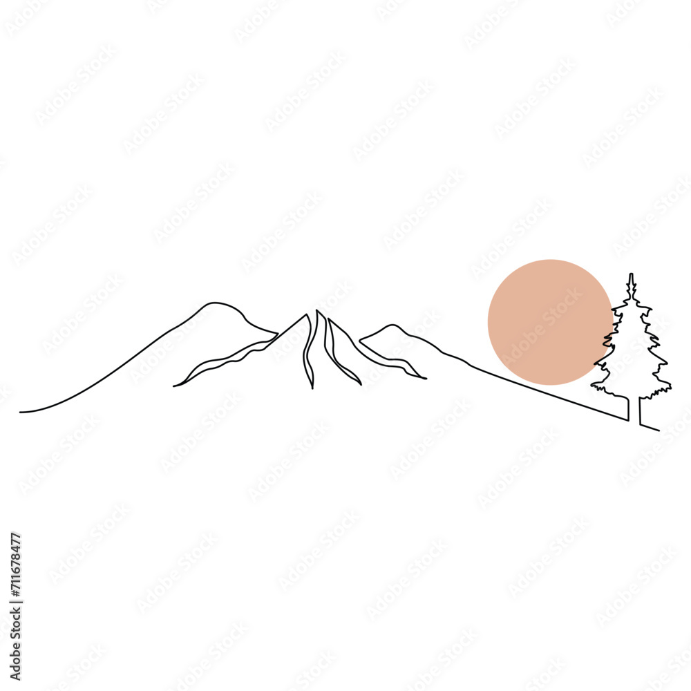 mountain range continuous One line drawing. Simple line drawing of ...